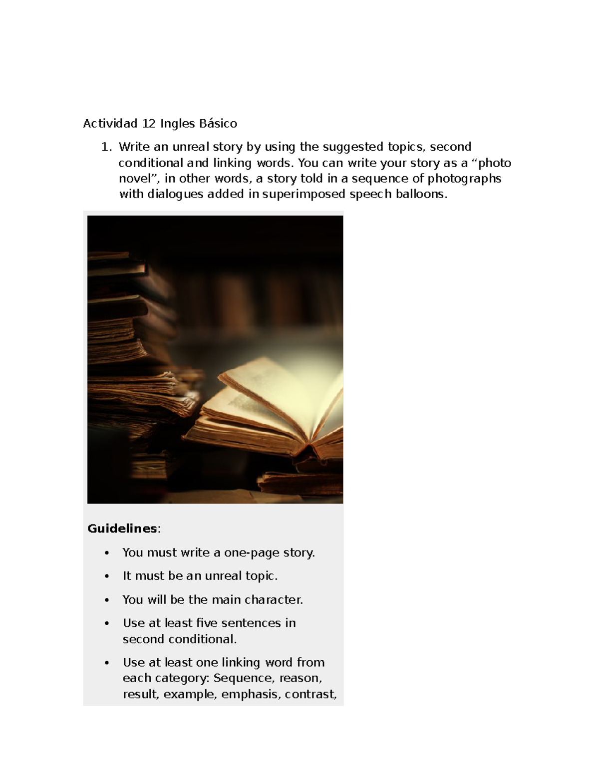 Actividad 12: Story Writing in Inglés Básico 1 - Studocu
