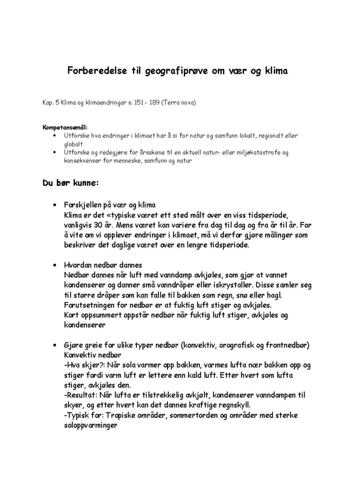 Øve til Geografi Prøve Kap. 5 - Klima og Klimaendringer - Studocu
