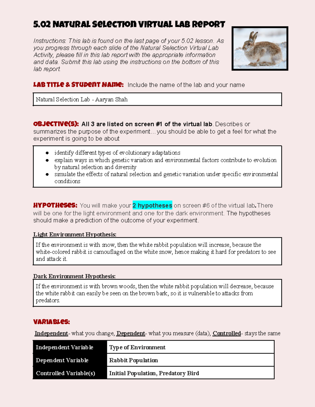 5.02 Natural Selection Virtual Lab Report Insights and Analysis - Studocu