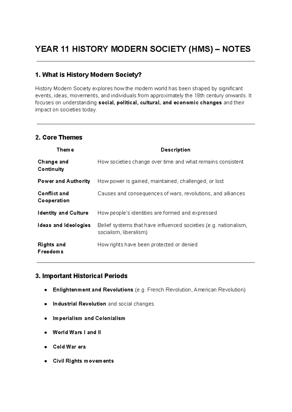YEAR 11 HISTORY MODERN SOCIETY (HMS) STUDY NOTES - Studocu