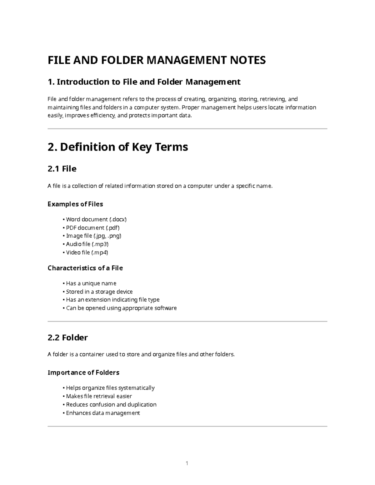 File and Folder Management Notes: Key Concepts and Practices - Studocu