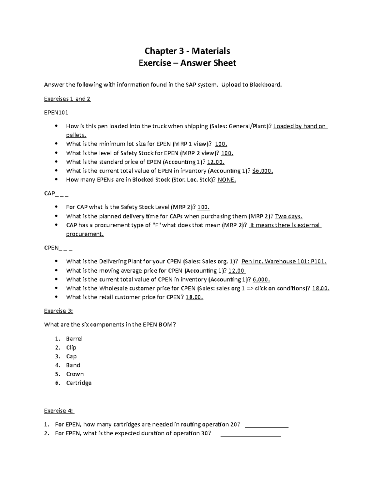 Chapter 3 - MM Answer Sheet - Chapter 3 Materials Exercise Answer Sheet ...