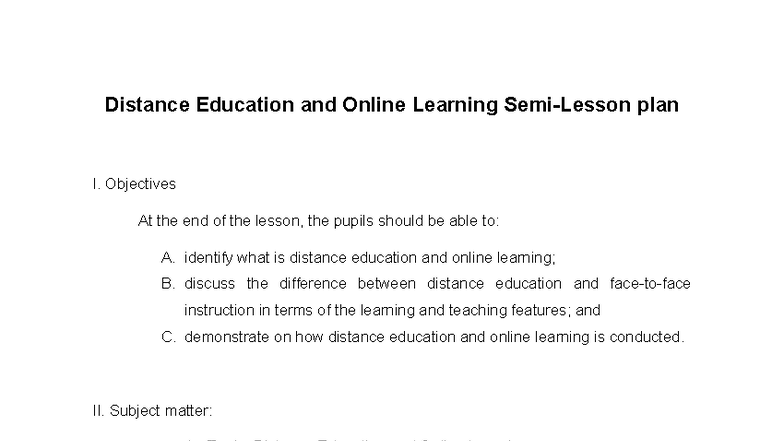 TTL-Lesson Plan: Distance Education & Online Learning Overview - Studocu