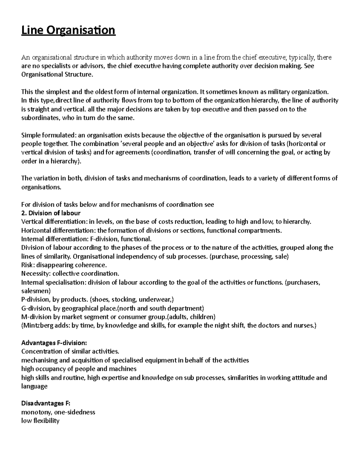 line organization - Line Organisation An organisational structure in ...