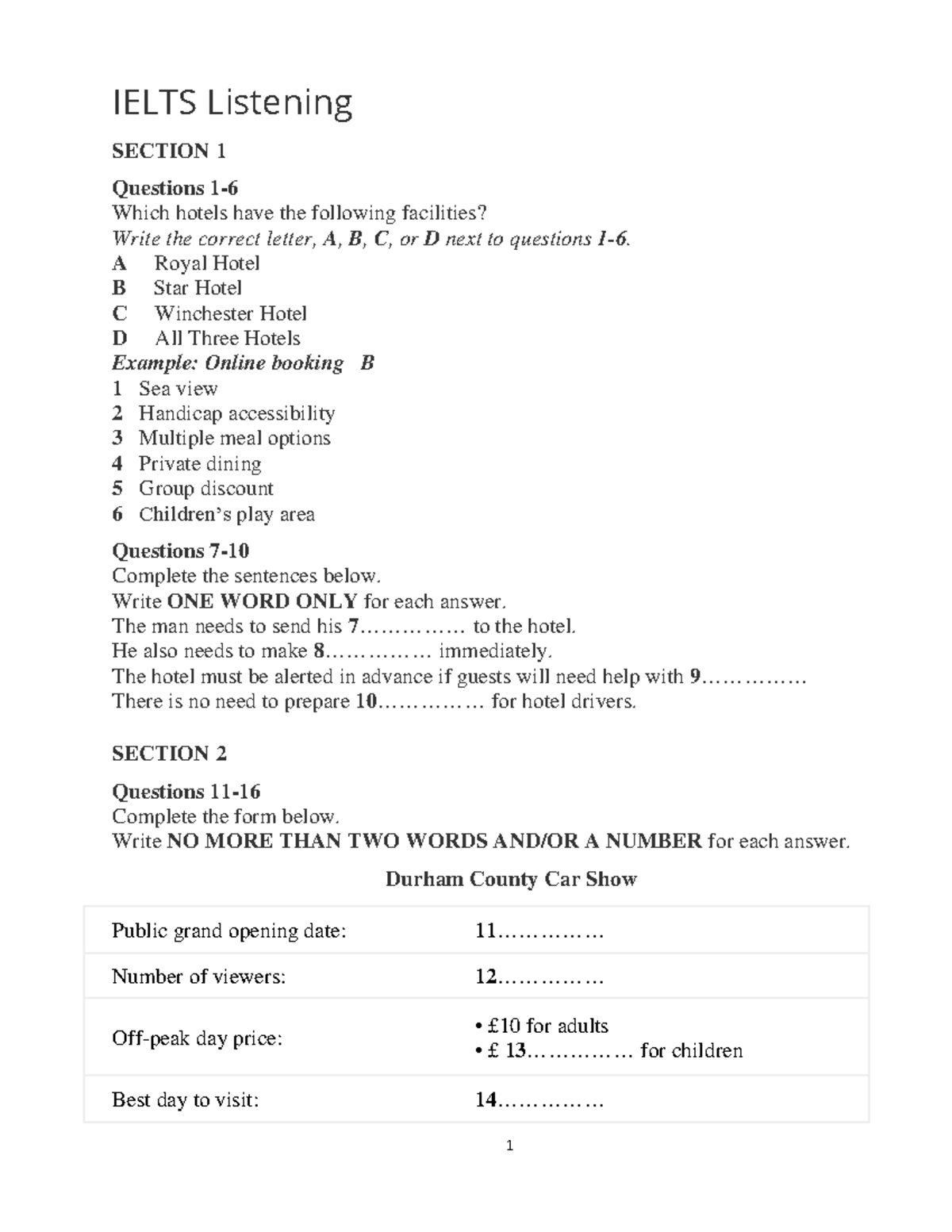 IELTS Listening Practice: Section 1-3 Questions & Writing Tasks - Studocu