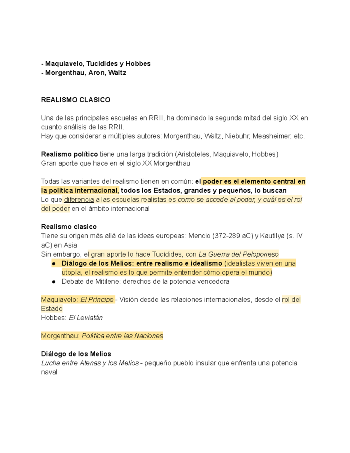 Teoría RRII: Análisis del Realismo Clásico y Neorrealismo - Studocu