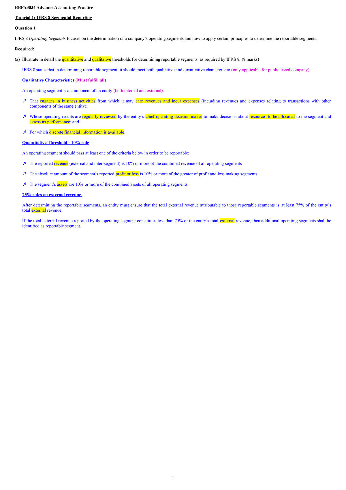 AAP T1 BBFA3034: Detailed Analysis of IFRS 8 Segmental Reporting - Studocu
