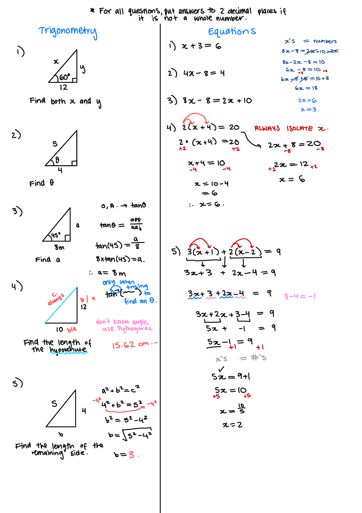 Trigonometry Equations and Solutions for Course Code: MATH101 - Studocu