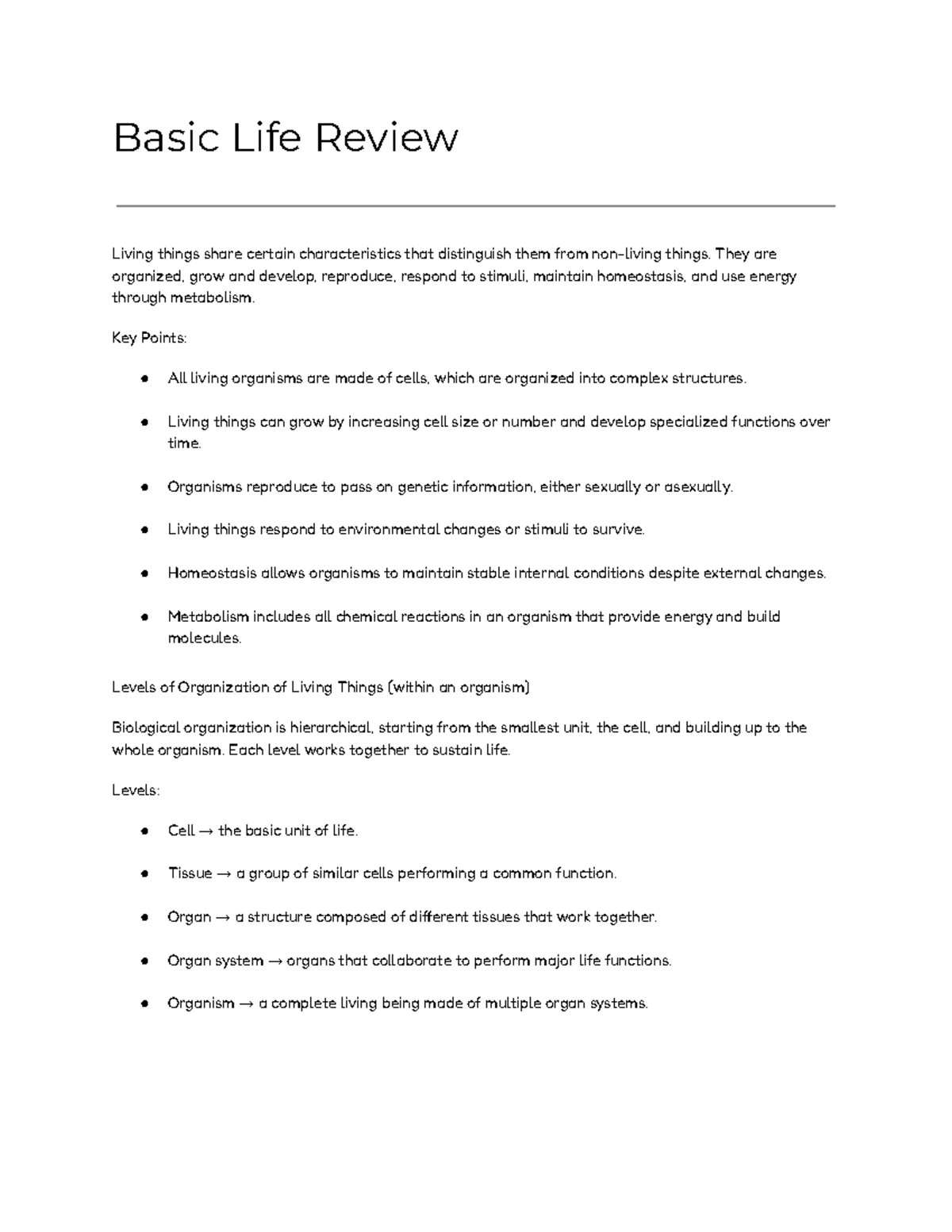 Basic Life Review: Characteristics and Organization of Living Things ...