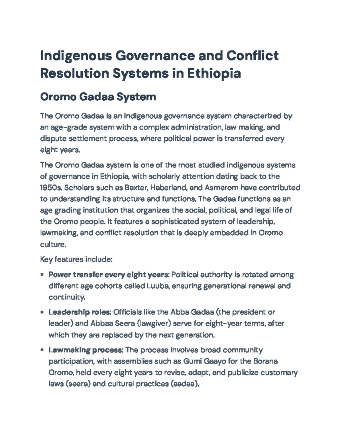 Indigenous Governance & Conflict Resolution: The Oromo Gadaa System in Ethiopia - Studocu