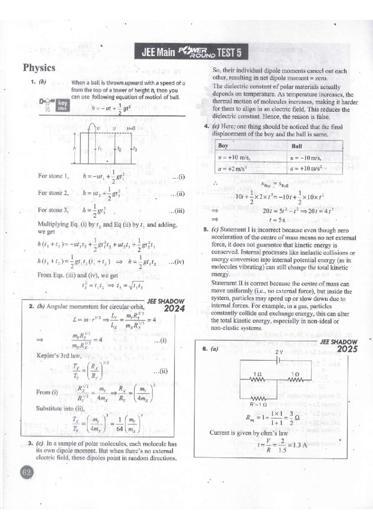 JEE Main WER ROUND TEST 5 Physics Solutions 2026 - Studocu