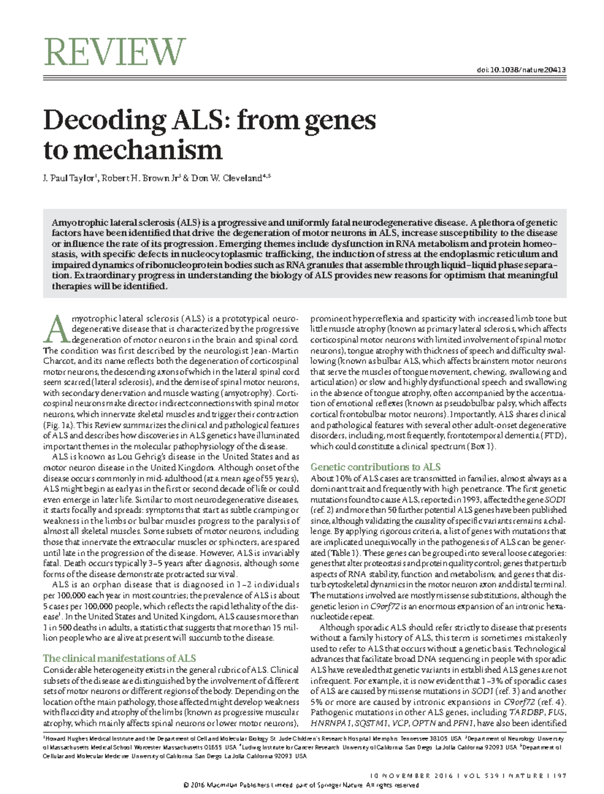 REVIEW ALS Genetics and Mechanisms: Insights from Recent Discoveries ...