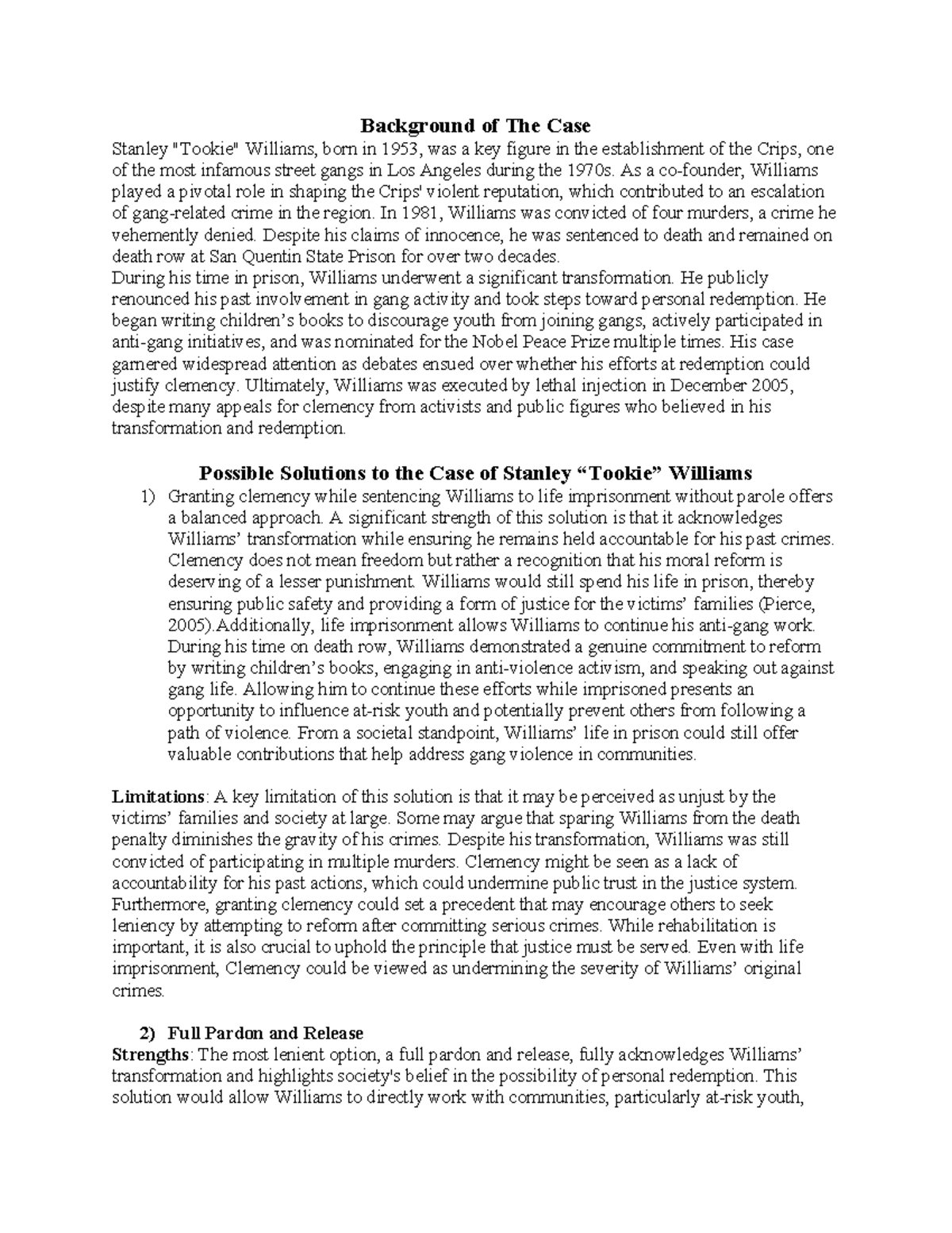 Week 5 Assignment - Case Study on Stanley "Tookie" Williams - Studocu