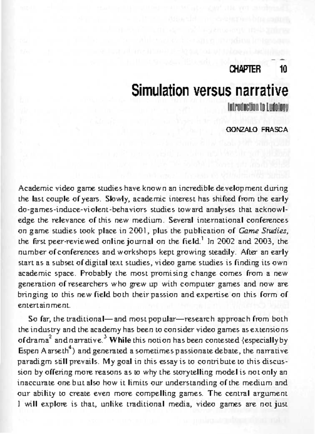 Simulation vs. Narrative: Analyzing Game Studies (CHAPTER 10) - Studocu