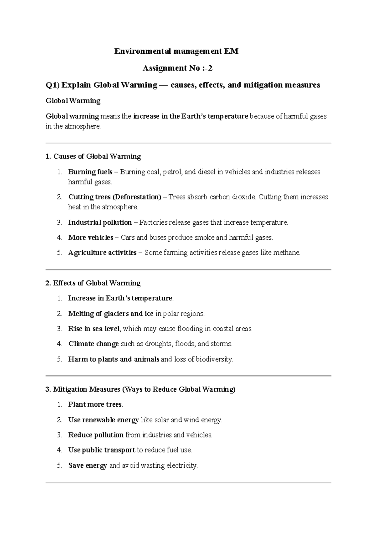 EM Assignment 2: Global Warming, Ozone Depletion & Biodiversity Issues ...