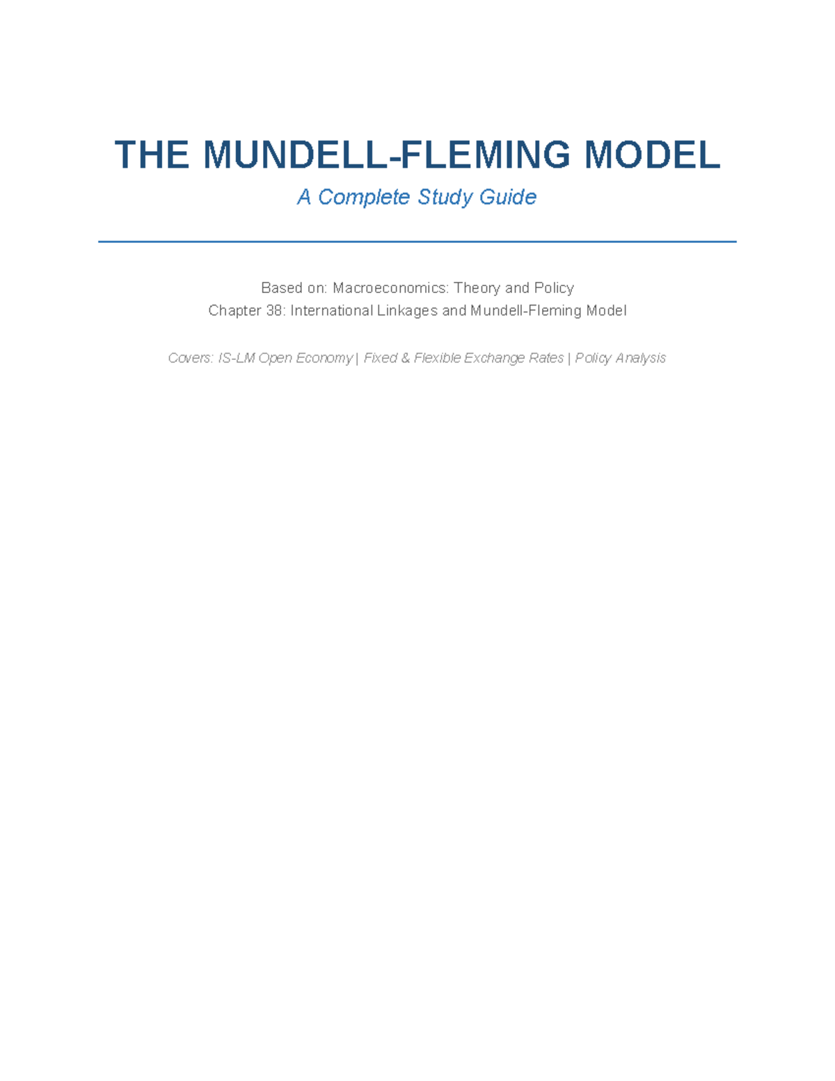Mundell-Fleming Model Study Guide: Macroeconomics Theory & Policy - Studocu