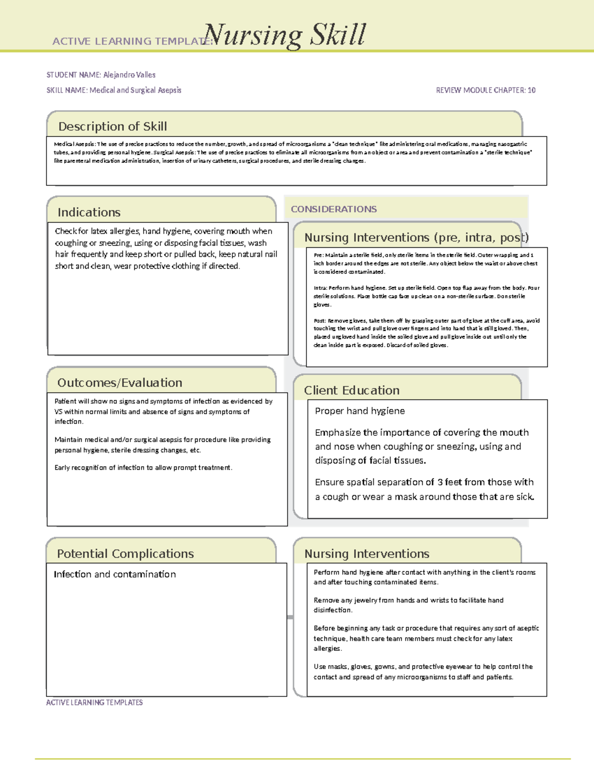 Nursing Skill ALT: Medical & Surgical Asepsis (Chapter 10) - Studocu