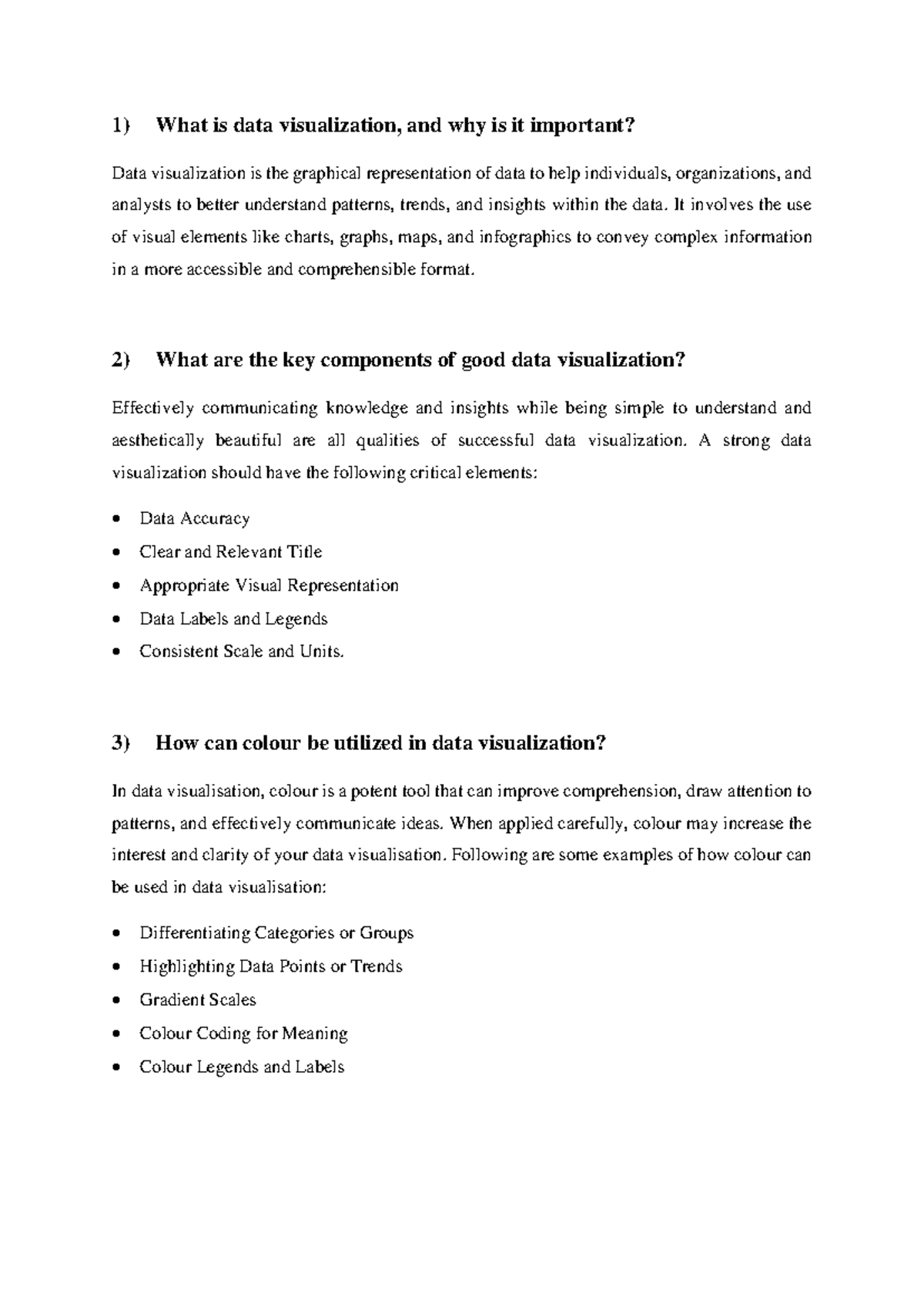 Data Visualization Concepts and Techniques - Viva Questions - Studocu