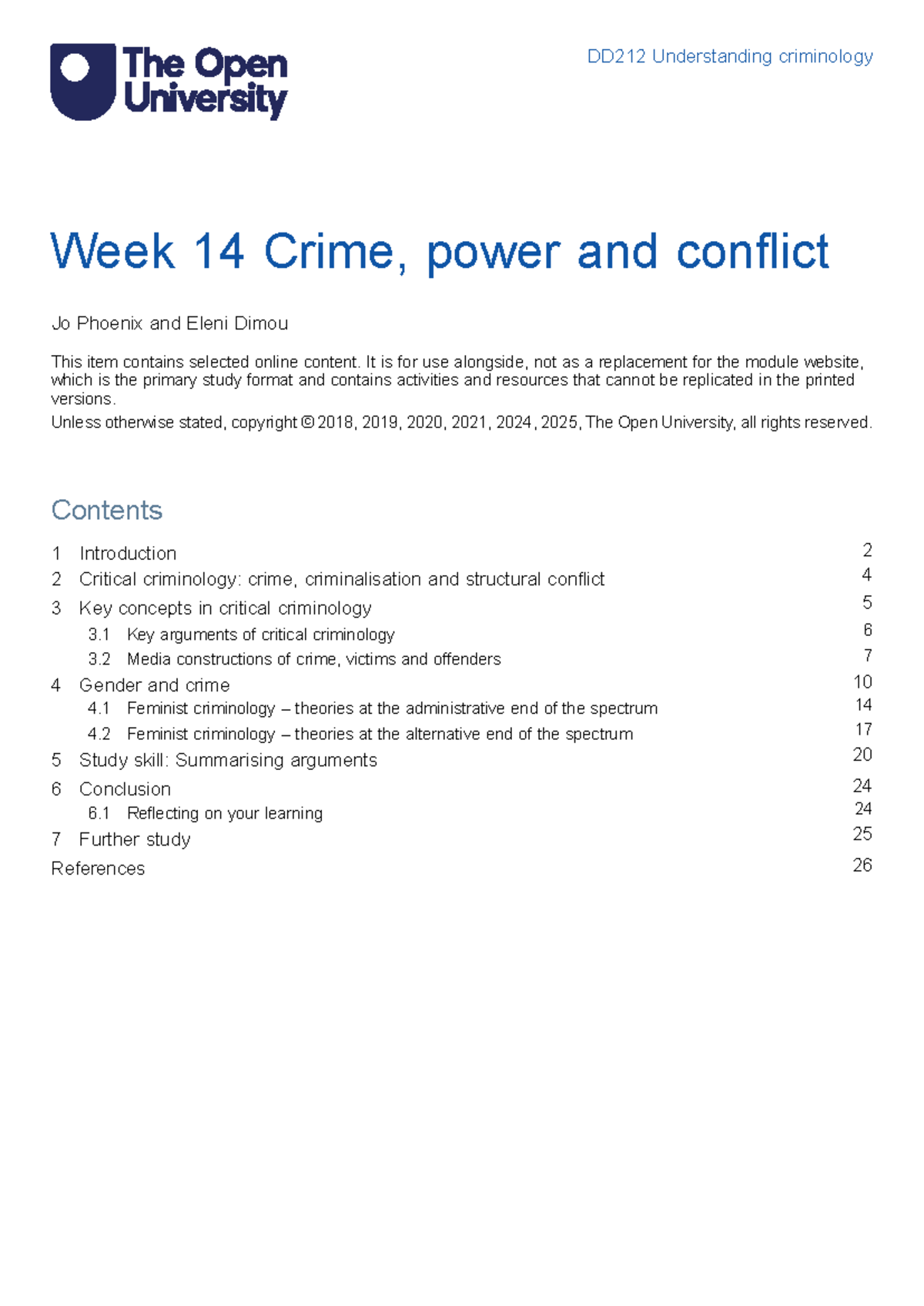 DD212 Week 14: Crime, Power and Conflict Lecture Notes - Studocu