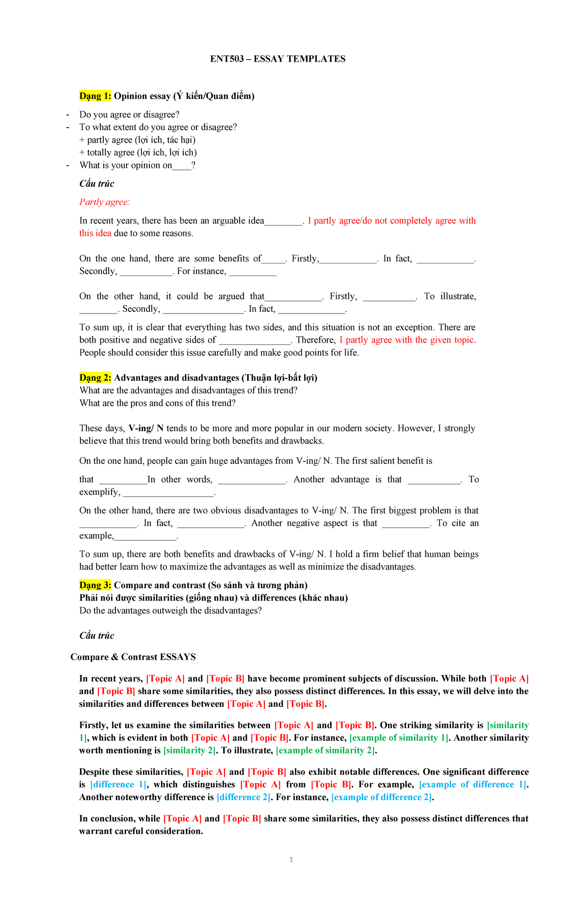 ENT503 Essay Templates: Opinion, Advantages/Disadvantages, Compare ...