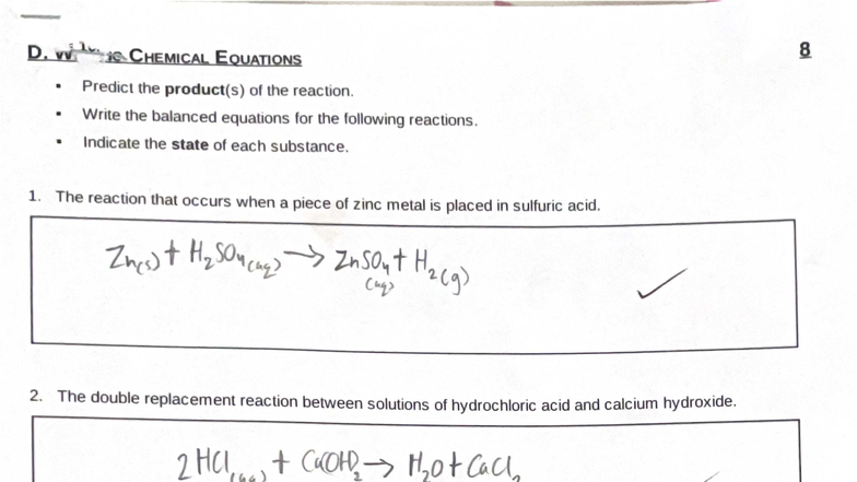 D.10 CHEMICAL EQUATIONS: Predicting Reaction Products and Balancing ...