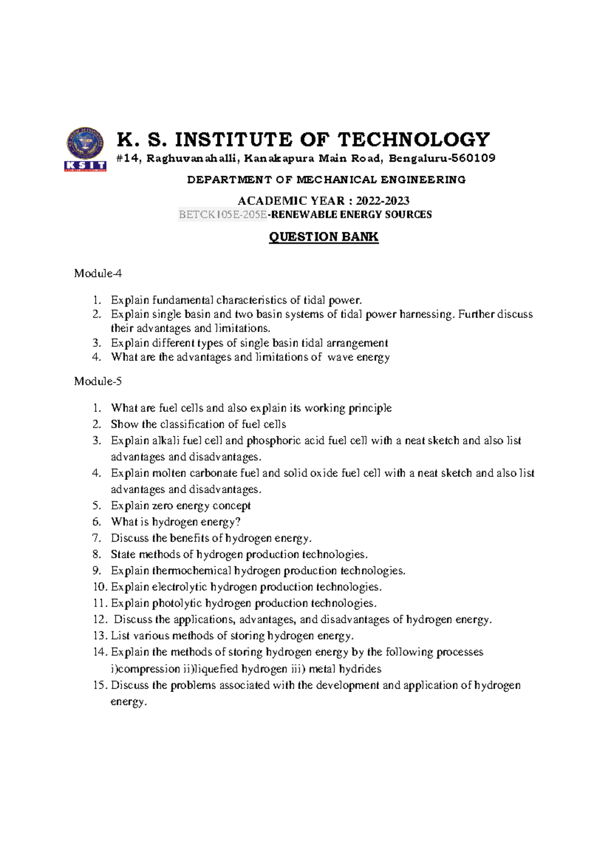 Question bank 3 res - K. S. INSTITUTE OF TECHNOLOGY #14, Raghuvanahalli, Kanakapura Main Road ...