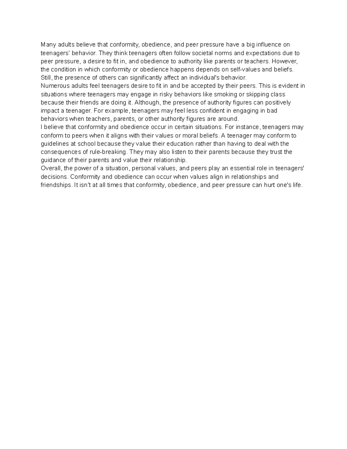 Unit 1 Activity 2 - Psychology - Many adults believe that conformity ...