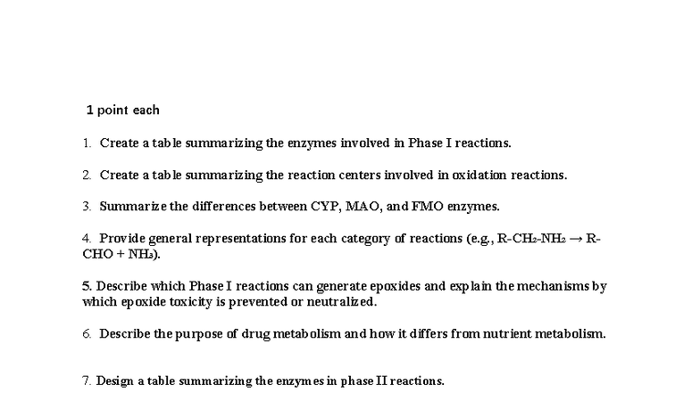 Homework: Enzymes & Reactions in Drug Metabolism (Course Code: 101 ...