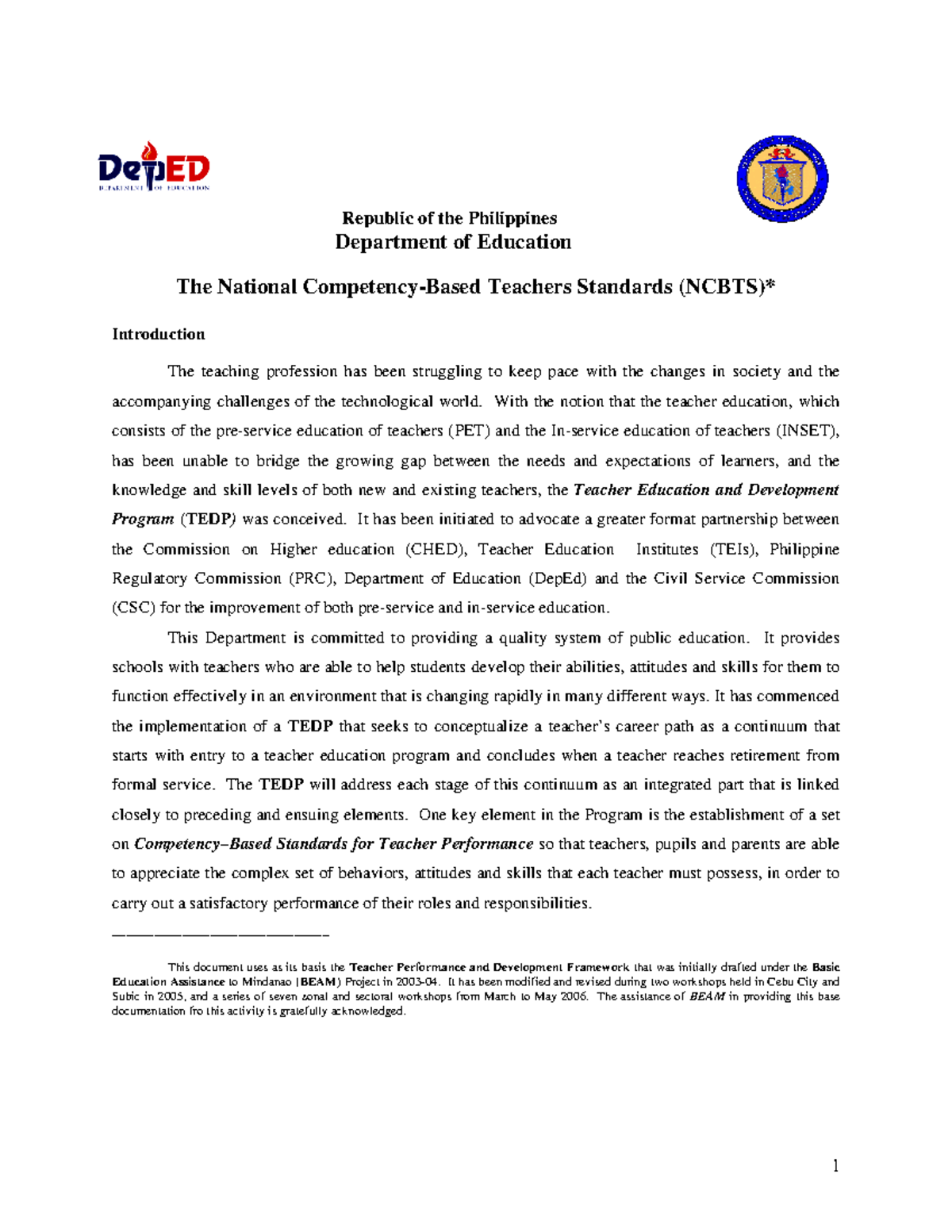 NCBTS Framework Overview - DepEd Insights and Teacher Standards - Studocu