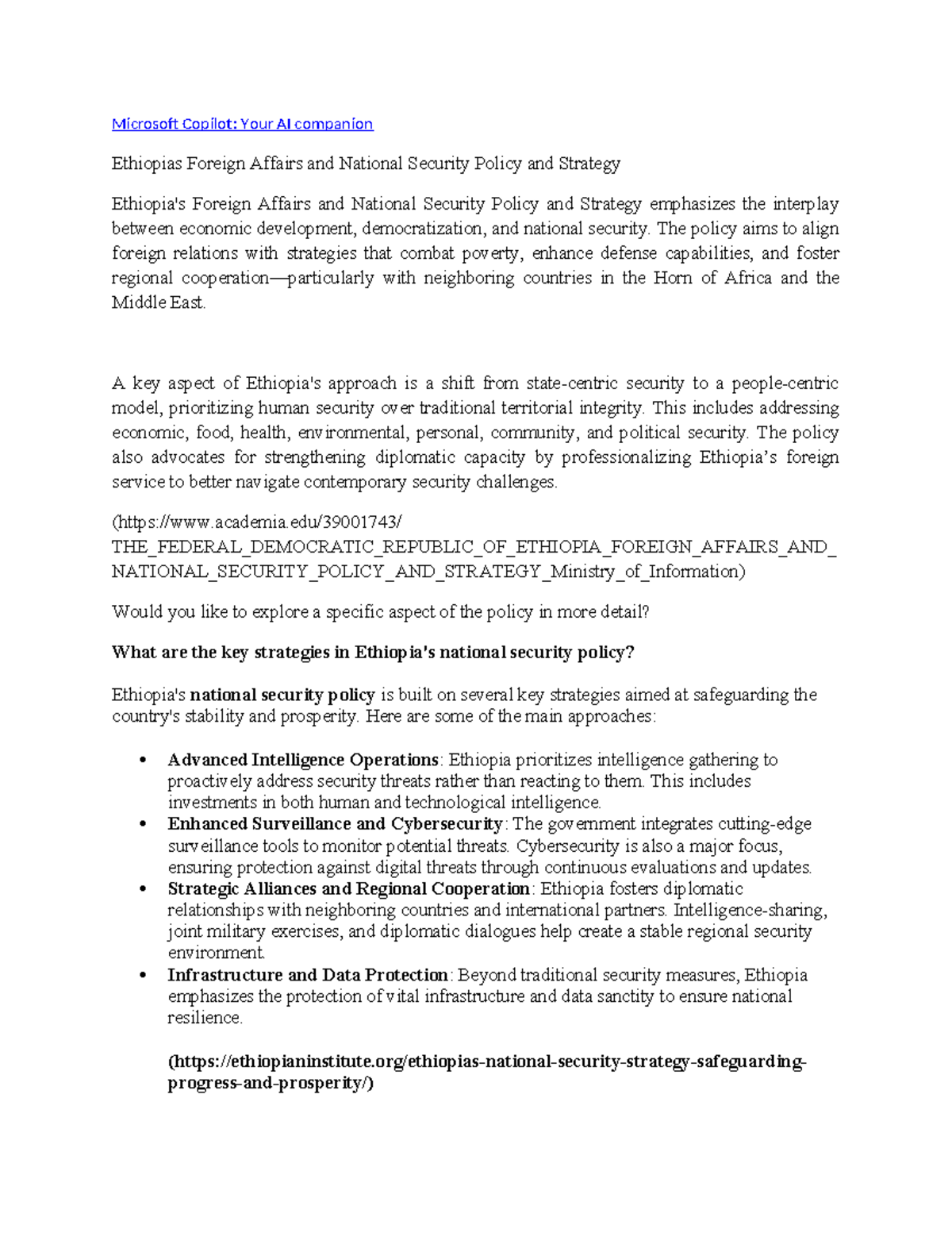 Ethiopia's Foreign Affairs & National Security Policy: Key Strategies ...