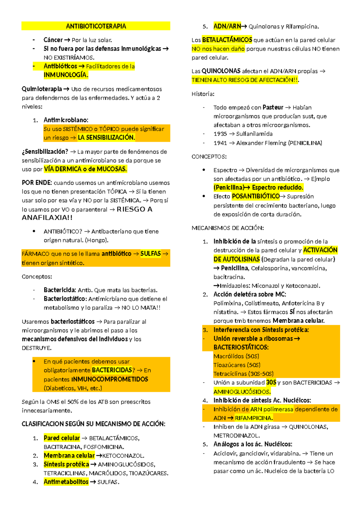 ANTIBIOTICOTERAPIA: Resumen de Mecanismos y Clasificación - Studocu