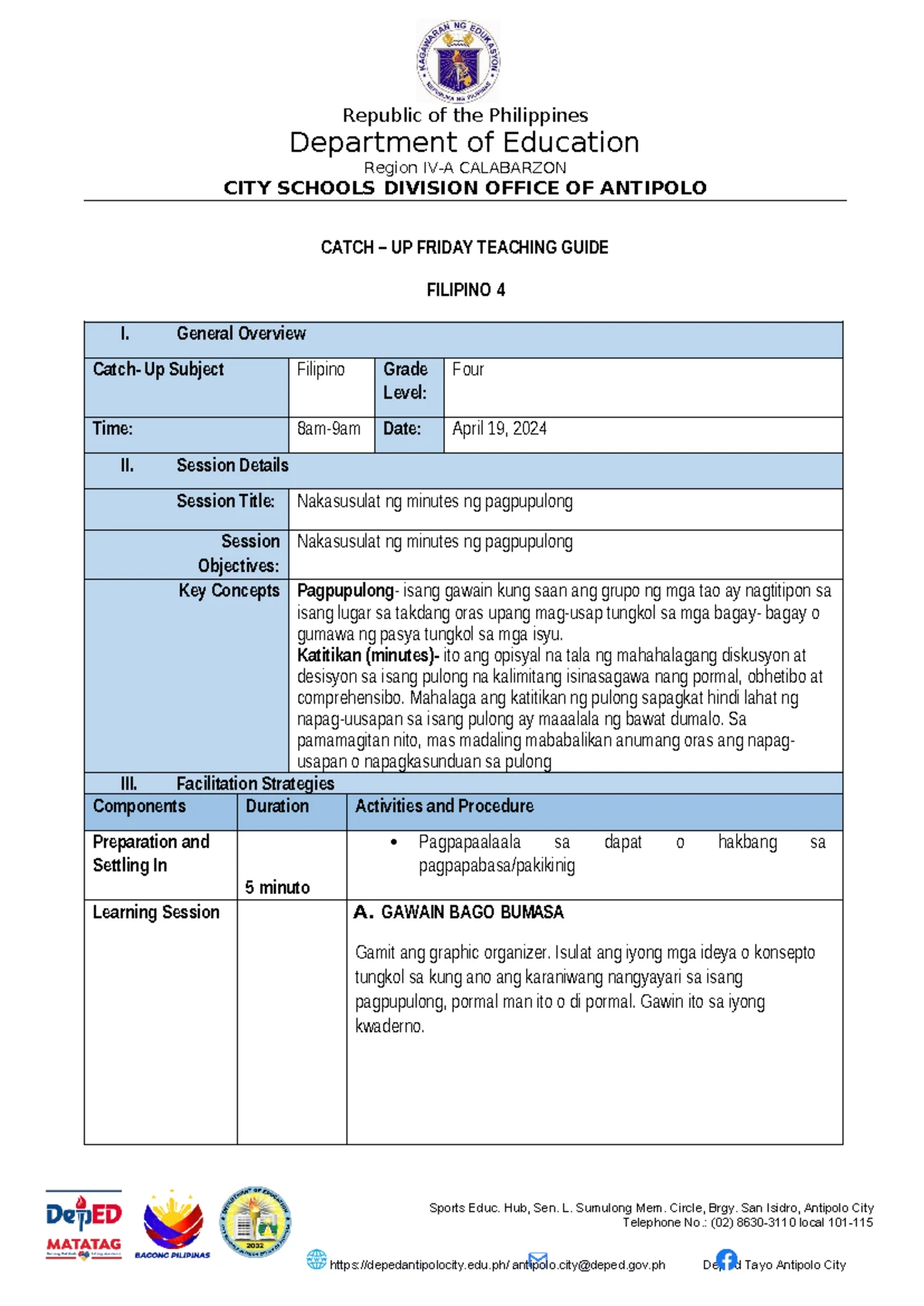 Filipino 4 Q4 WEEK 3 Learning Plan & Activities Guide - Studocu