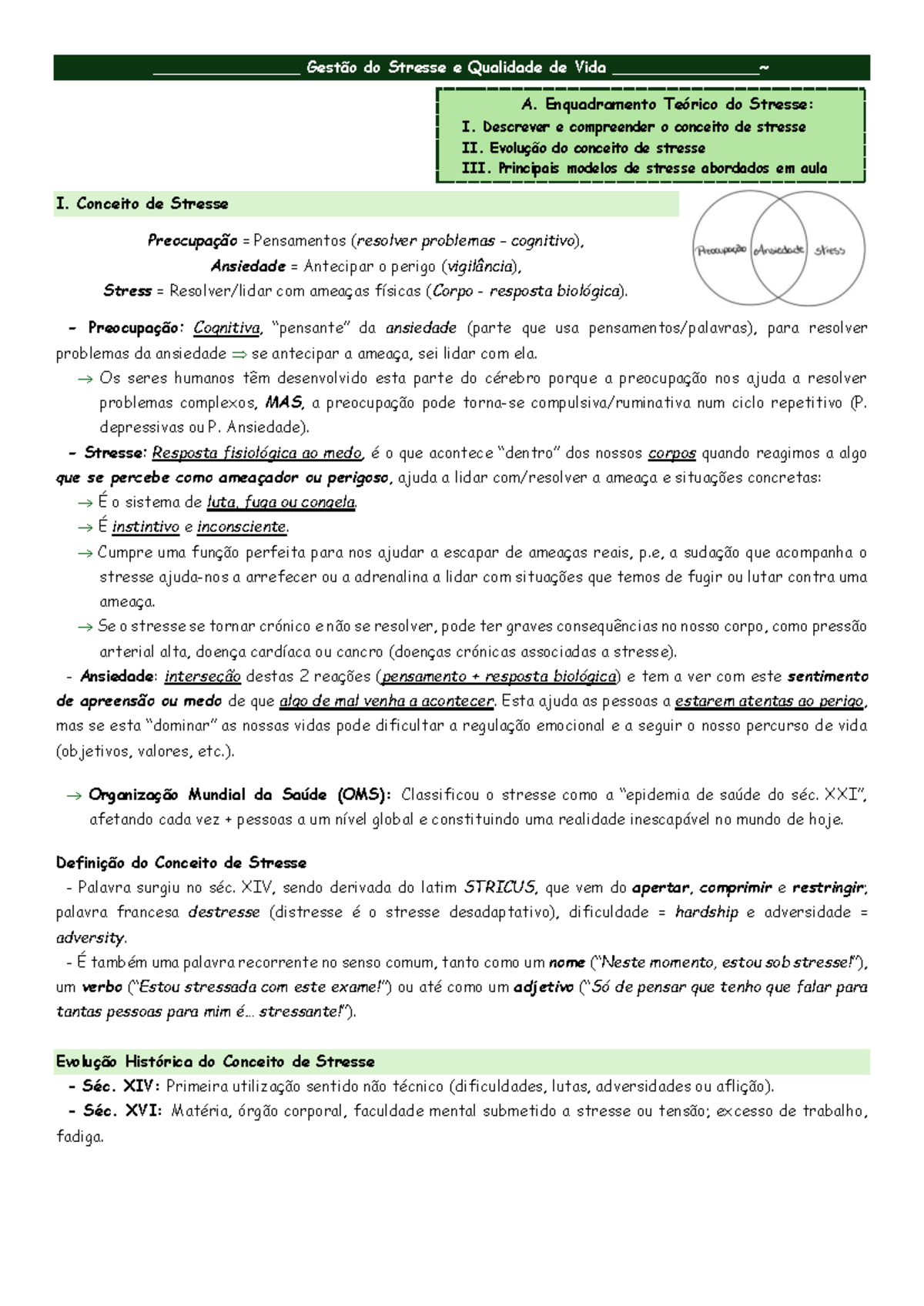 Resumos de Gestão do Stresse e Qualidade de Vida - Enquadramento ...