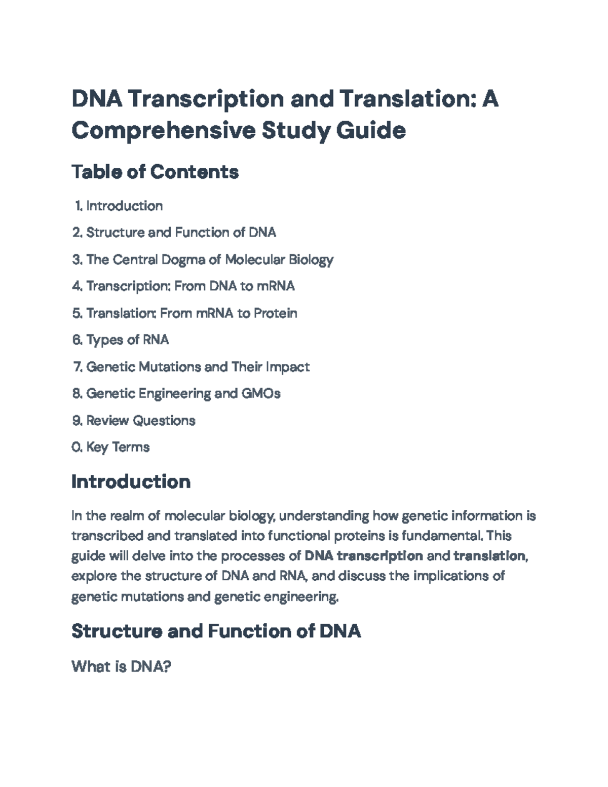 DNA Transcription & Translation Study Guide (Bio 101) - Studocu