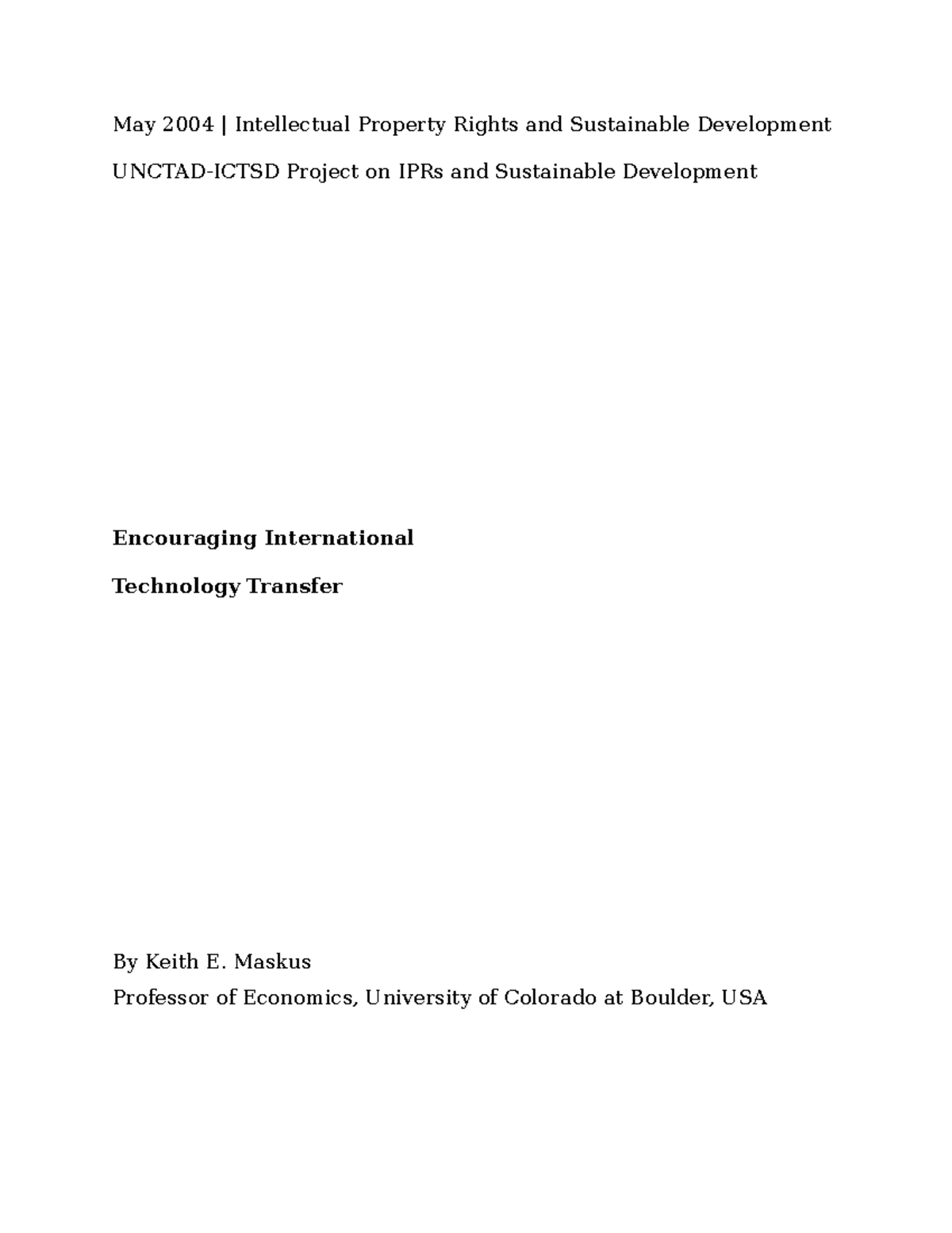 IPR & Sustainable Development: Insights from May 2004 Project Plan B ...