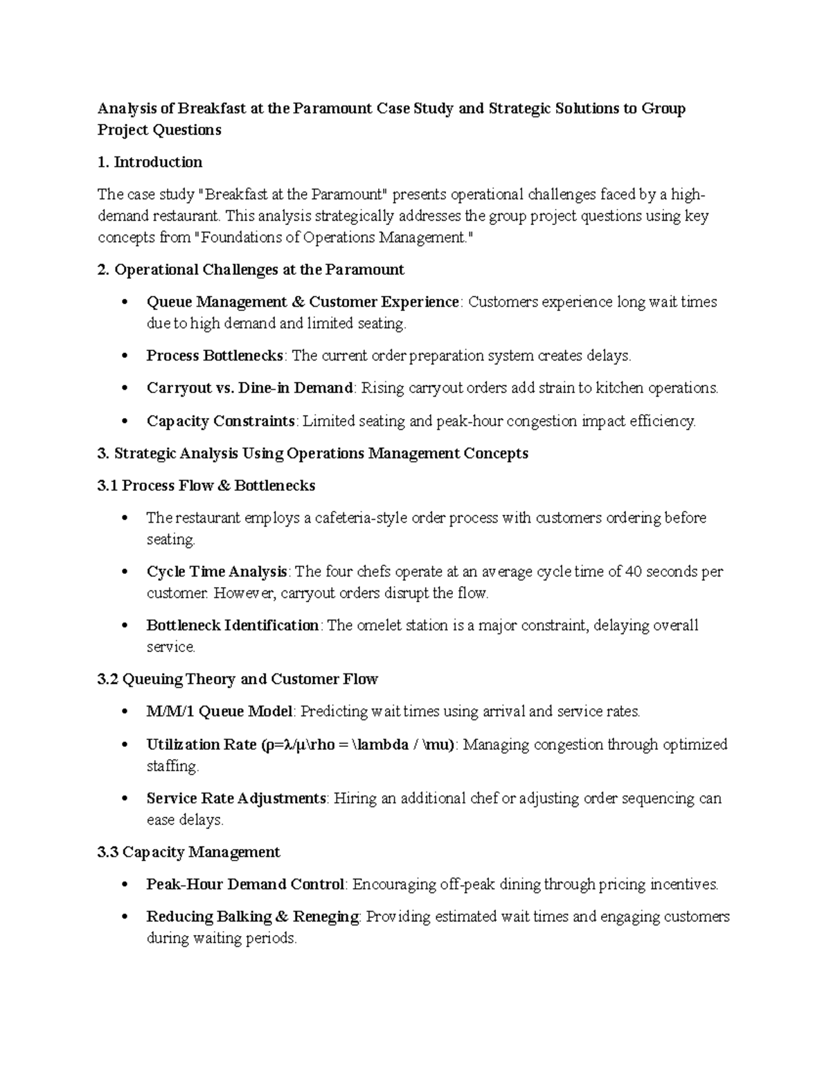 Ops 101: Strategic Analysis of "Breakfast at the Paramount" Case Study - Studocu