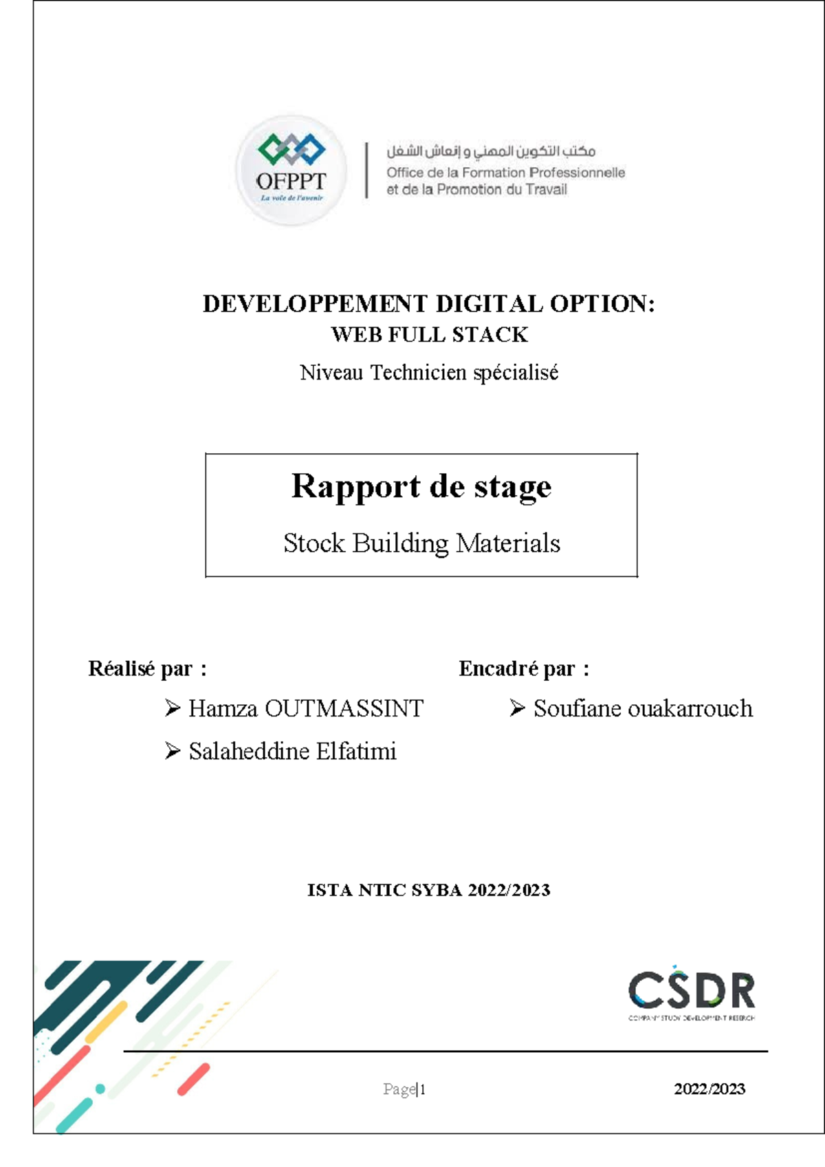 Rapport de Stage en Développement Web Full Stack - ISTA NTIC SYBA - Studocu