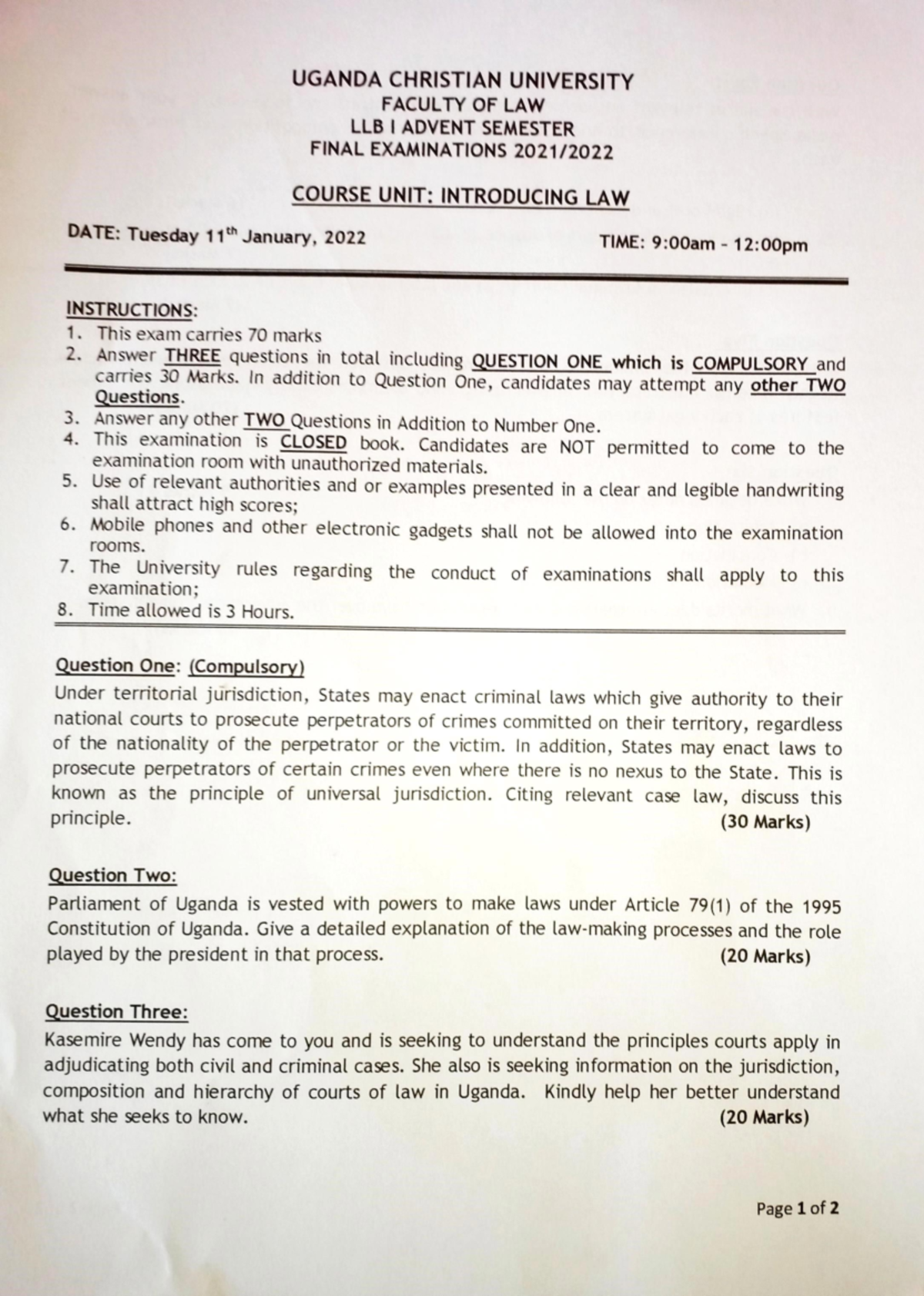 Examination-past-papers-for-llb-1-2021 (14) - UGANDA CHRISTIAN ...