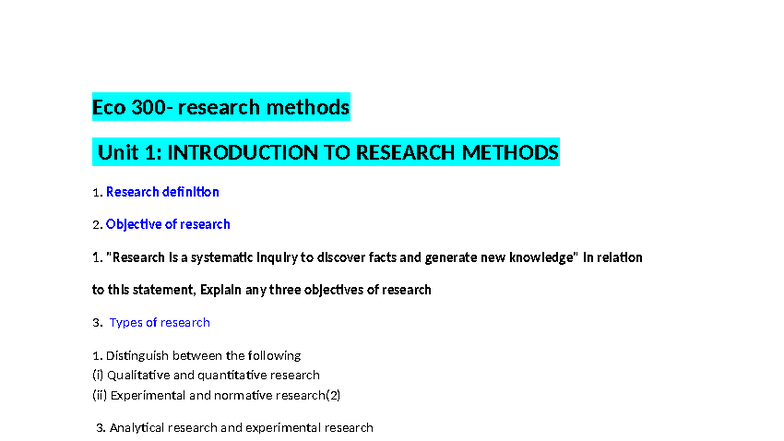 Eco 300: Comprehensive Guide to Research Methods and Formulation - Studocu