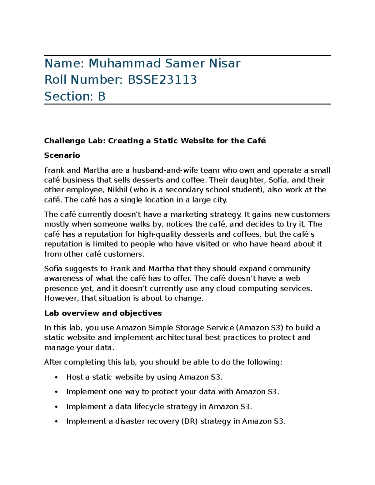 BSSE23113 Challenge Lab: Building a Static Website on AWS S3 - Studocu