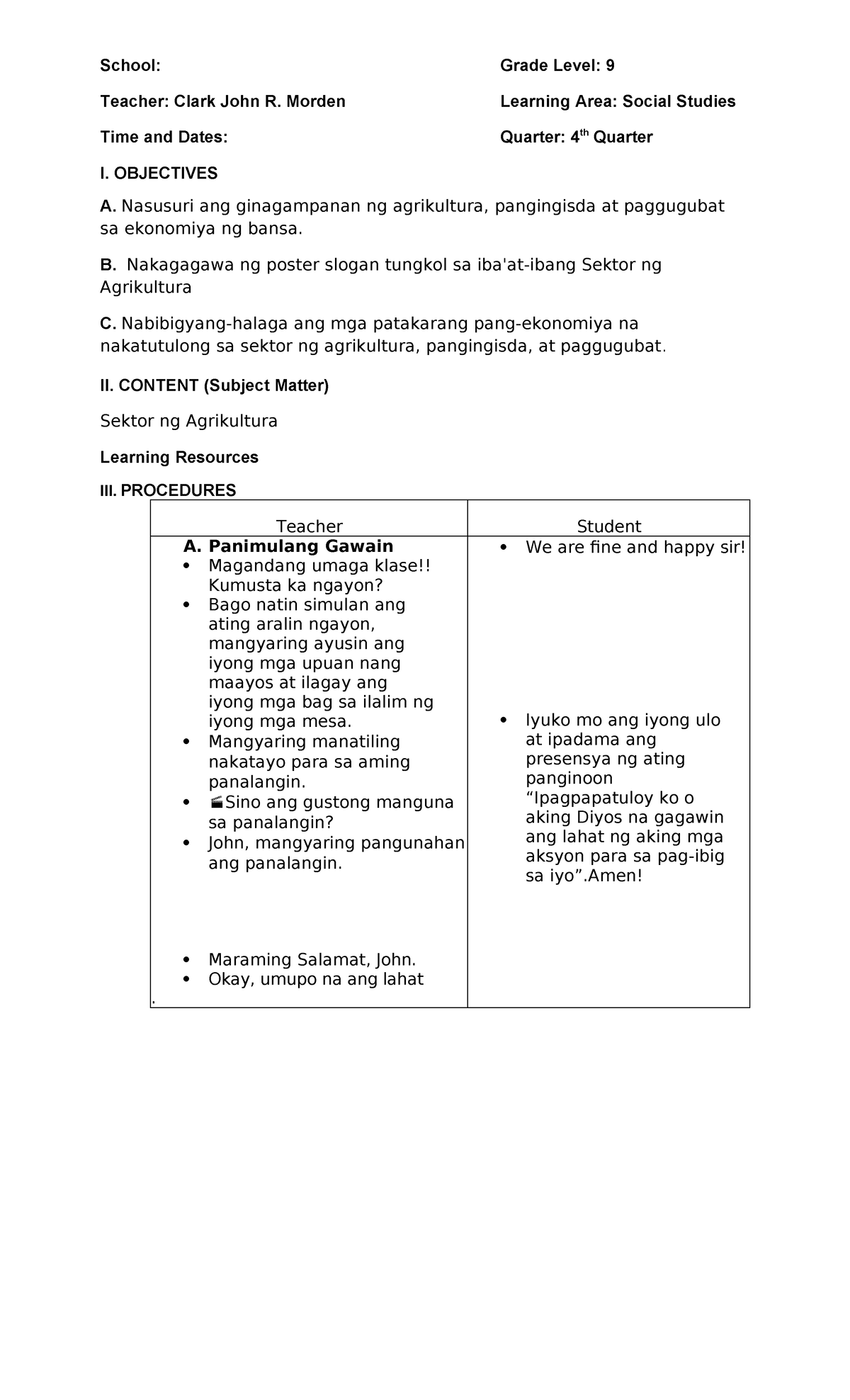Deped Prescribed Detatiled Lesson PLAN Format 2 - School: Grade Level ...
