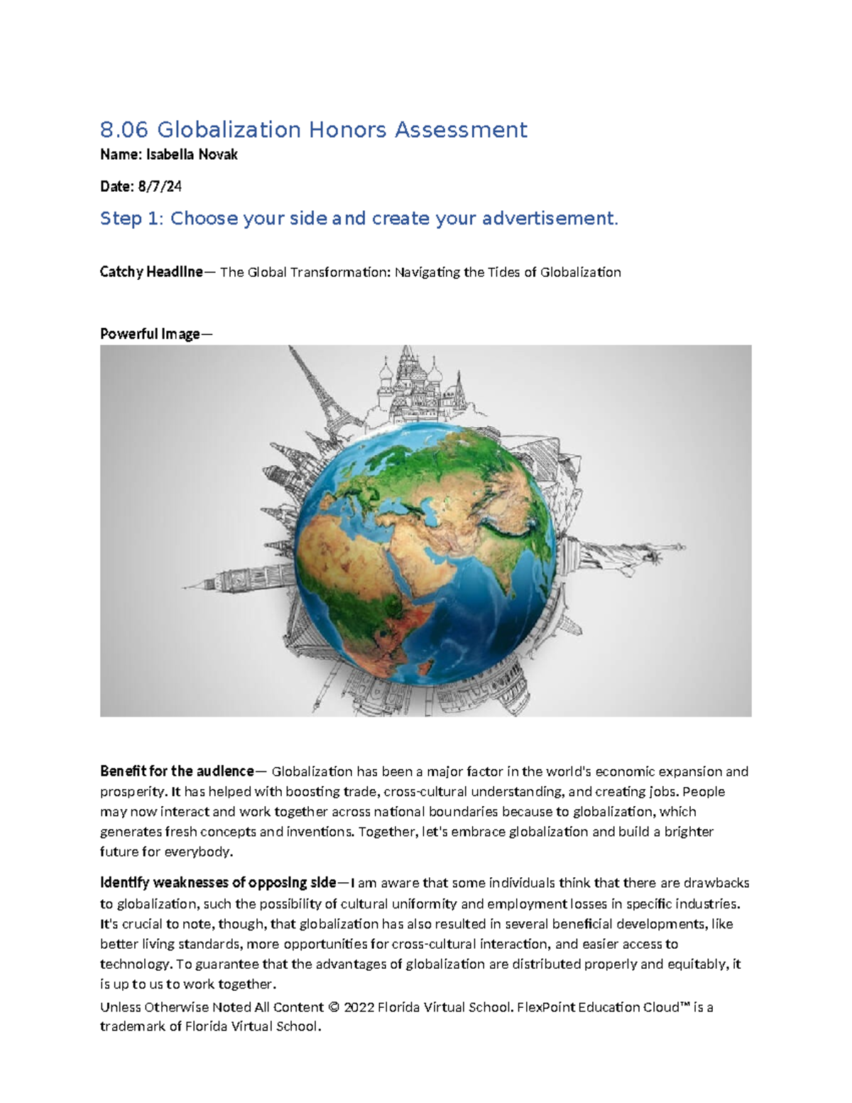 8.06 Globalization Honors Assessment: Embracing Global Change - Studocu