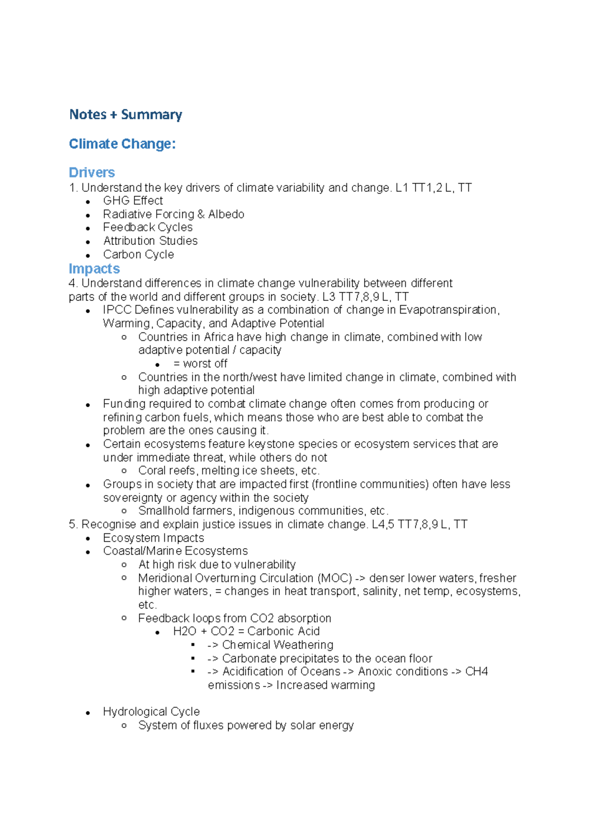 Climate Change Notes & Summary for L1-L4 TT1-9 - Studeersnel