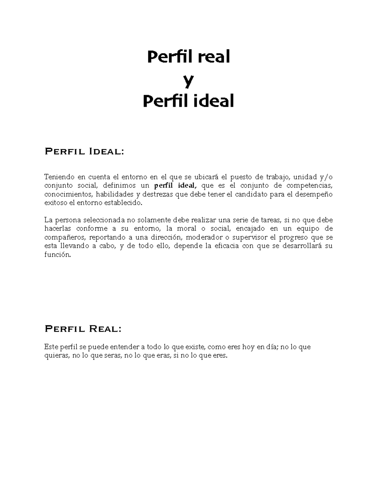 Expo DP: Comparación entre Perfil Real e Ideal en el Trabajo - Studocu