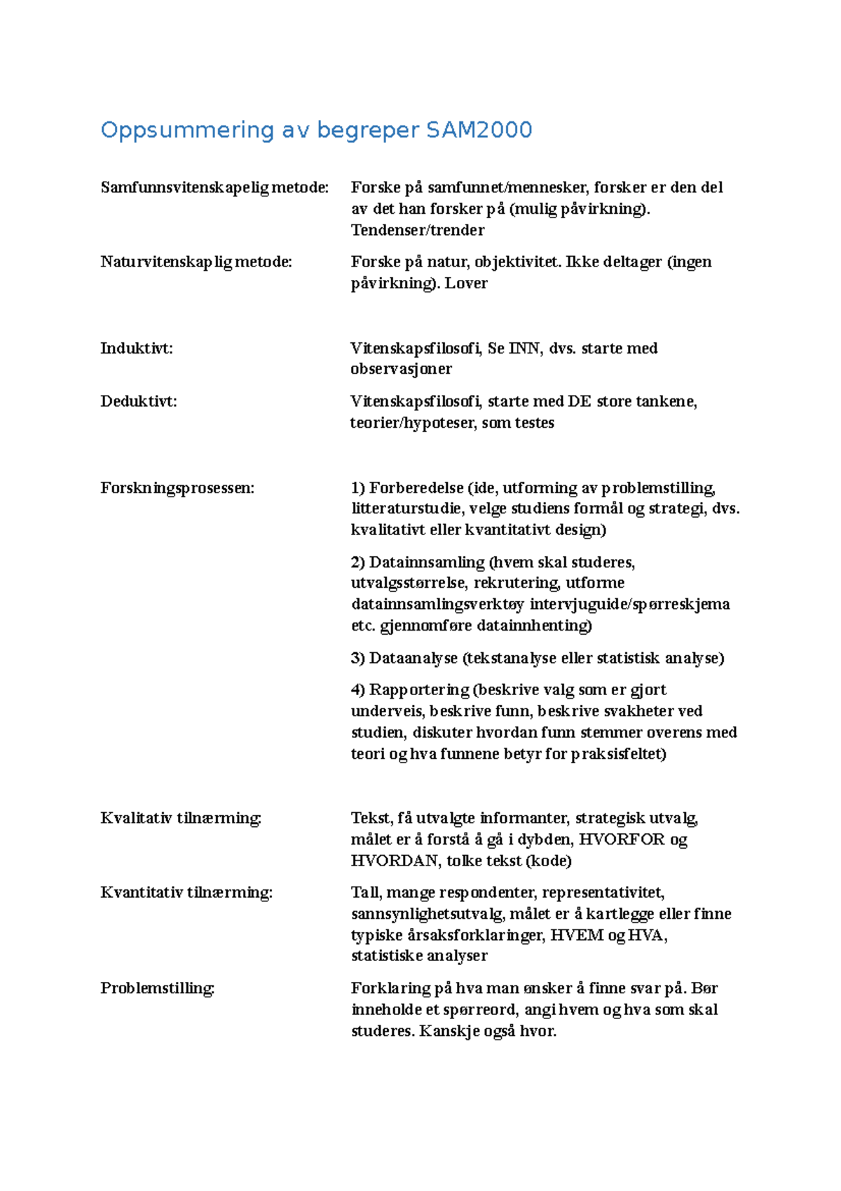 Oppsummering av sentrale begreper i SAM-forskningsteknikker - Studocu