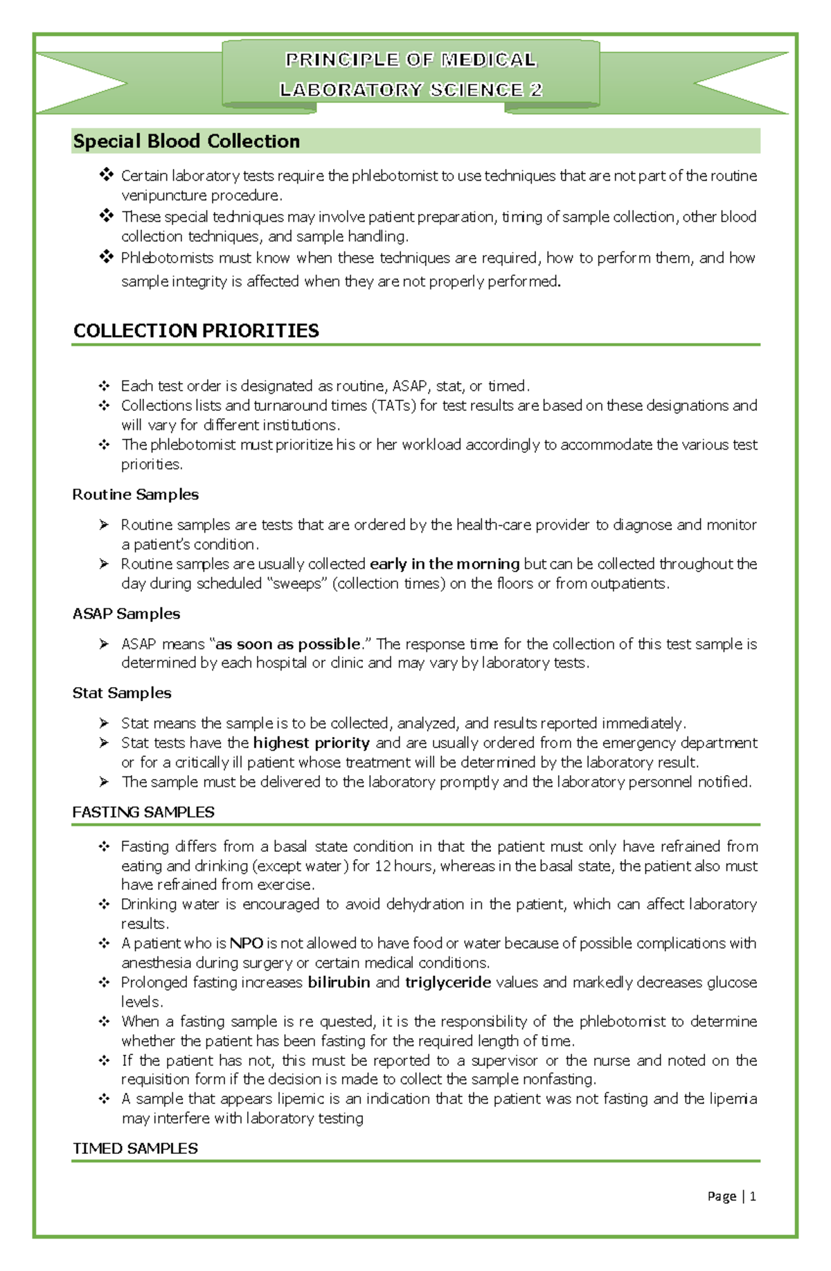 Lesson 3: Special Blood Collection Techniques - PMLS2 - Studocu