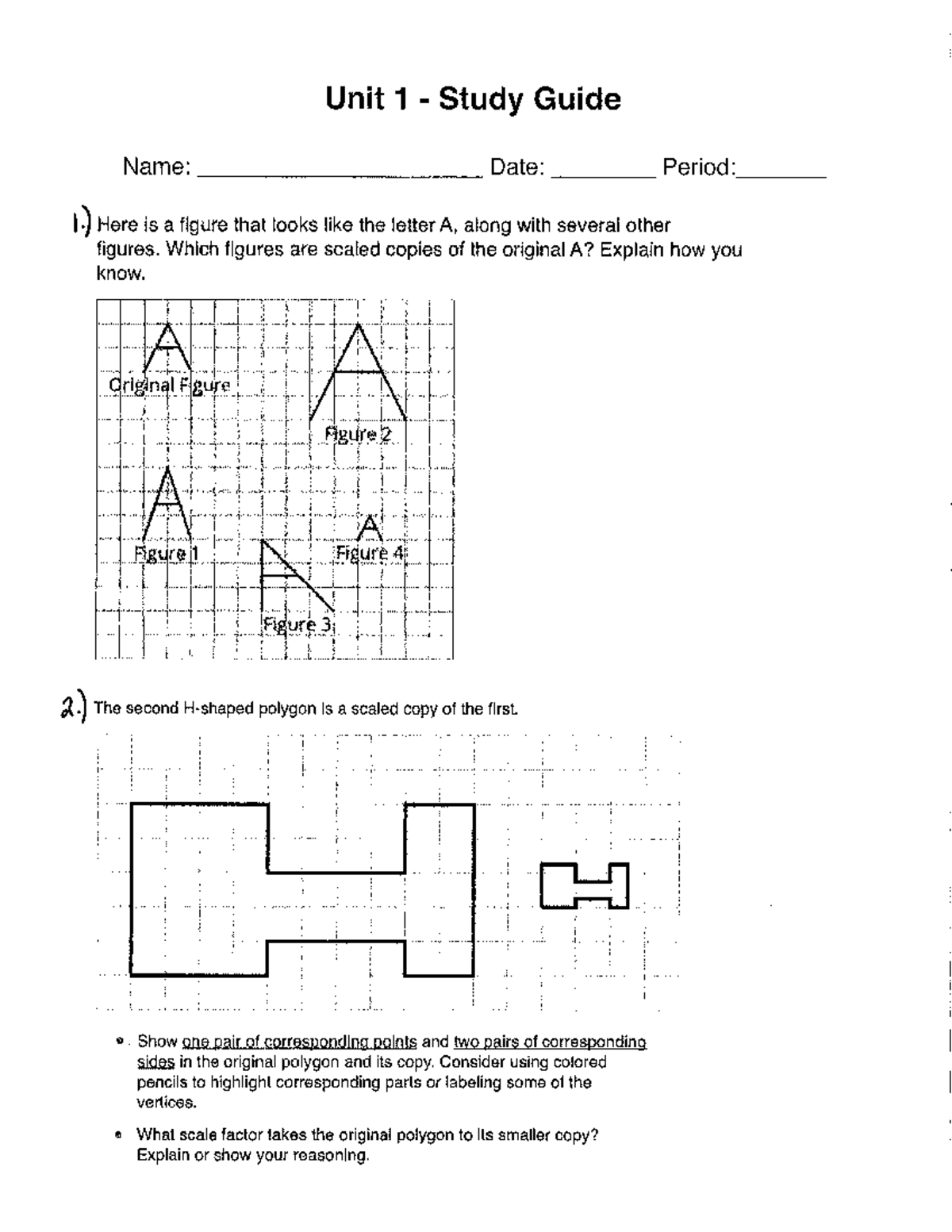 Algebra 1 Unit 1 Study Guide: Scaled Copies & Polygons - Studocu