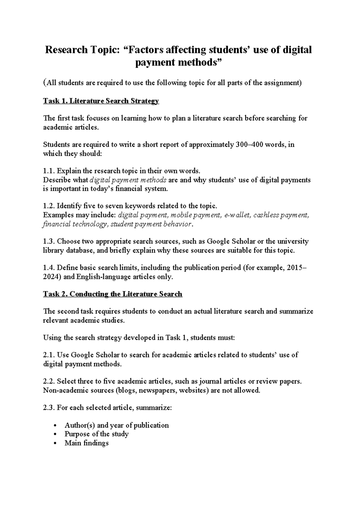 Assignment 2: Literature Review on Digital Payment Methods - Studocu