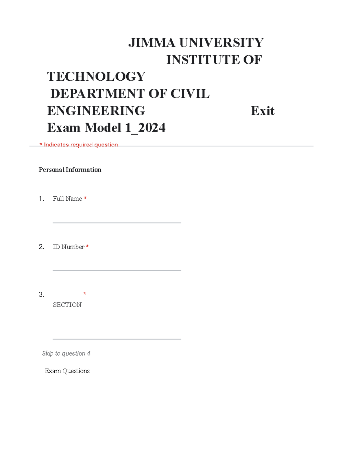 JU-Civil-Engineering-Exit-Exam-Model-1_2024 Answer Key and Explanations ...