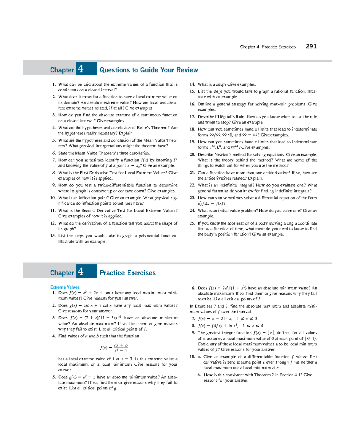 Chapter 4 Practice Exercises: Extreme Values in Thomas Calculus (Pages ...